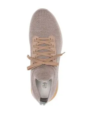 Brunello Cucinelli Knitted Wool And Leather Trim Sneakers - Multicolor