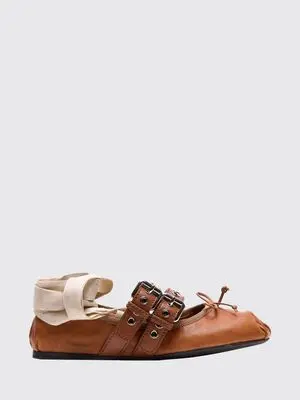 Miu Miu Leather Ballet Flats With Buckle Detailing - Brown