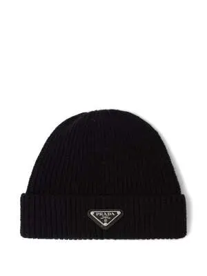 Prada Cashmere Blend Beanie With Enamel Triangle Logo Multicolor