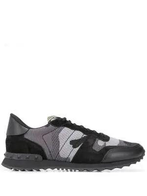 Valentino Garavani Rockrunner Camouflage Suede And Mesh Sneakers - Multicolor