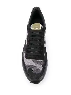 Valentino Garavani Rockrunner Camouflage Suede And Mesh Sneakers - Multicolor