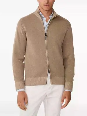 HACKETT LONDON Rib-stitched Raglan-sleeve Cardigan - Neutrals