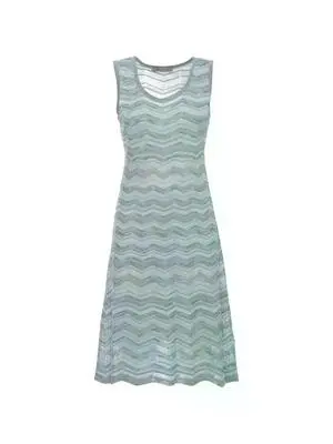 D.exterior Chevron-knit Metallic-thread Midi Dress - Blue