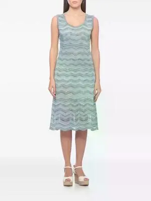 D.exterior Chevron-knit Metallic-thread Midi Dress - Blue