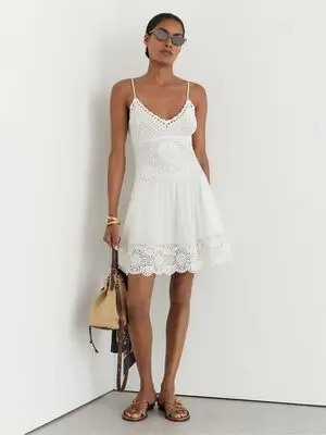 REISS Hesta Lace Trimmed Mini Dress