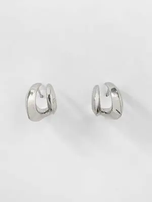 PANCONESI Asymmetrical Metal Dangle Earring With Engraved Logo - Silver