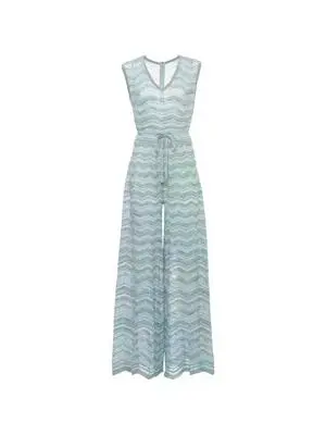 D.exterior Chevron Knit Wide-leg Jumpsuit - Blue