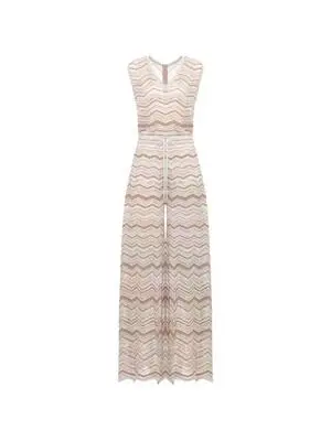 D.exterior Sleeveless Chevron Knit Jumpsuit - Neutrals