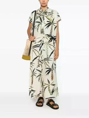 PSOPHIA Beige Palm Tree Print Bow Collar Shirt