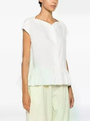 PSOPHIA V-neck Cotton Blouse With Ruffled Hem