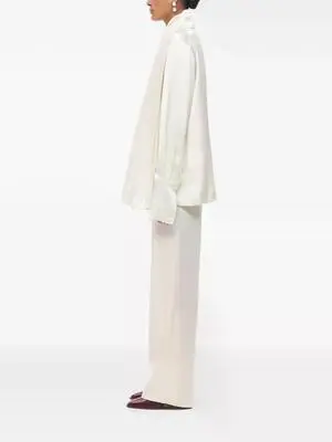 Another Tomorrow Band Collar Blouse With Detachable Scarf - Neutrals