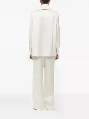 Another Tomorrow Band Collar Blouse With Detachable Scarf - Neutrals