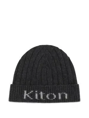 Kiton Ribbed Knit Logo Intarsia Hat - Grey