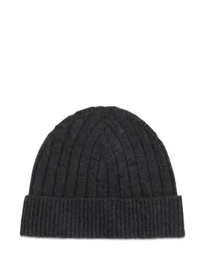 Kiton Ribbed Knit Logo Intarsia Hat - Grey