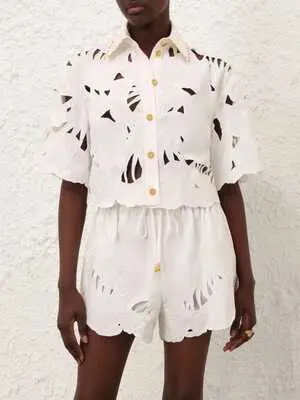 Zimmermann Mahon Embroidered Cropped Shirt - White