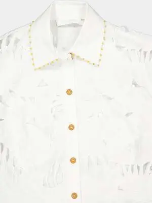 Zimmermann Mahon Embroidered Cropped Shirt - White