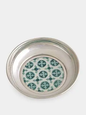 LEITÃO &AMP; IRMÃO Silver Round Tray With Portuguese Tile