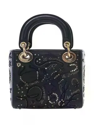 Dior 2018 Mini Lambskin Embroidered Sequin Astrology Lady Satchel - Black