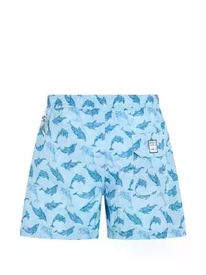 Fedeli Marine Pattern Swim Shorts - Blue