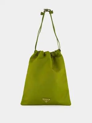 Prada Re-nylon Pouch With Leather Lace Detailing - Green