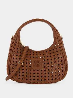 Miu Miu Oak Wander Woven Leather Hobo Bag - Brown