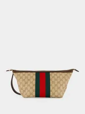 Gucci Gg Canvas Toiletry Case With Web Stripe - Beige