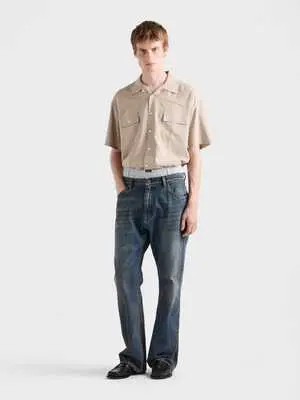 Prada Limestone Silk Bowling Shirt - Beige