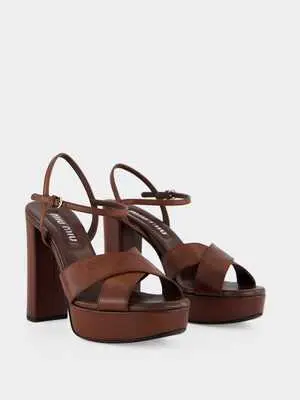 Miu Miu Leather Platform Sandals - Brown