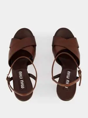 Miu Miu Leather Platform Sandals - Brown