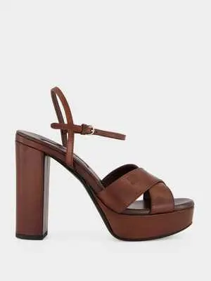 Miu Miu Leather Platform Sandals - Brown