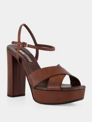 Miu Miu Leather Platform Sandals - Brown