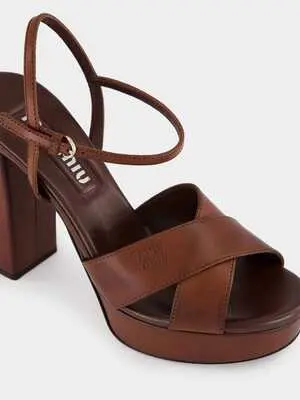 Miu Miu Leather Platform Sandals - Brown