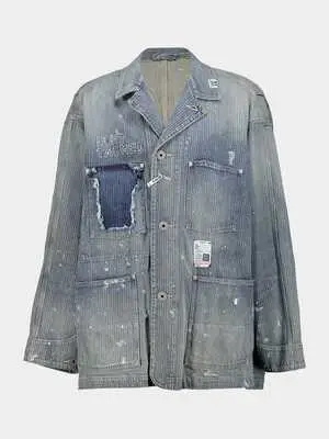 Mihara Yasuhiro Indigo Stripe Denim Chore Jacket - Blue