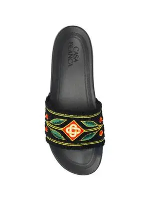Casablanca Embroidered Logo Slides - Black