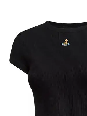 VIVIENNE WESTWOOD Embroidered Ribbed Cropped T-shirt - Black