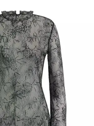 Alberta Ferretti Lace Ruffled High Neck Blouse