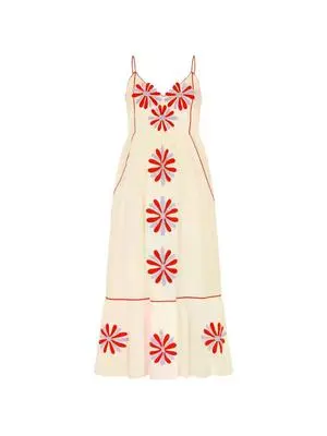 Carolina K Gardenia White Floral Appliqué Tiered Dress