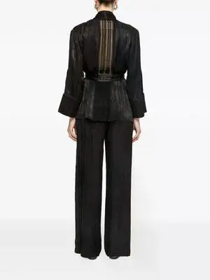 NISSA Viscose Shirt With Waist Tie And Sheer Inserts