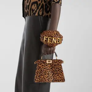 Fendi Leopard Printed Nano Baguette Bag With Gold Tone Lettering