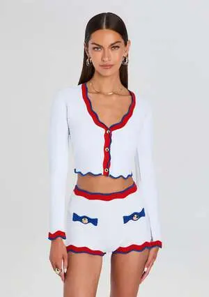 Retrofete Orlaithe Rib Knit Cardigan - White/geranium