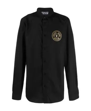 Versace Logo Printed Long-sleeved Shirt - Black