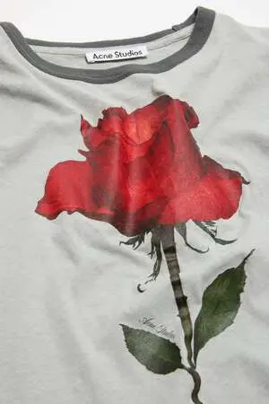 Acne Studios Rose Print Ringer T-shirt - Gray/red