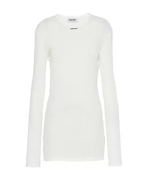 Miu Miu Logo Patch Long Sleeve Top - White