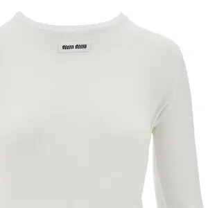 Miu Miu Logo Patch Long Sleeve Top - White