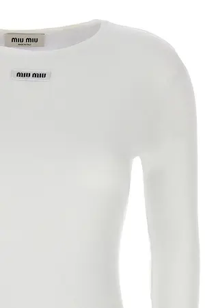 Miu Miu Logo Patch Long Sleeve Top - White