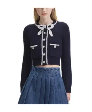 SELF-PORTRAIT Bow Embellished Knitted Cardigan