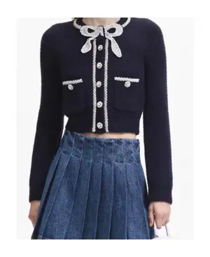 SELF-PORTRAIT Bow Embellished Knitted Cardigan
