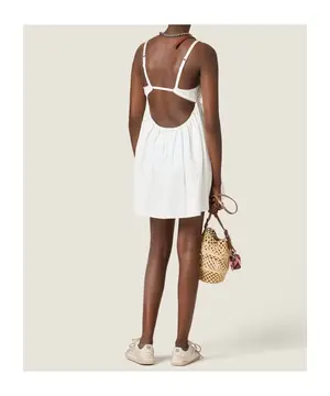 Miu Miu Slubbed Poplin And Eyelet Lace Mini-dress