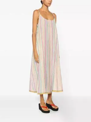 INJIRI Vertical Stripe Sleeveless Midi Dress