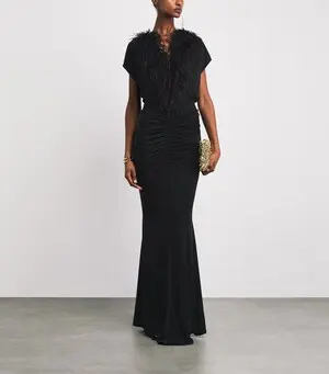 Lapointe Feather-embellished Gathered Gown